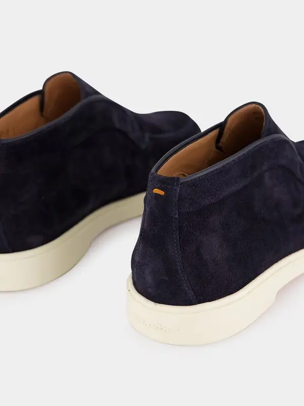 Santoni Desert Boots In Suede Calf Leather - Blue