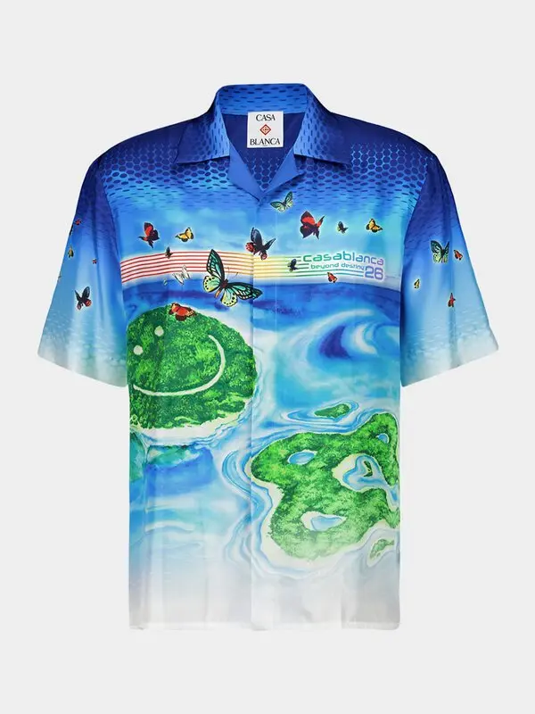 Casablanca Beyond Destiny Silk Short-sleeve Shirt - Blue