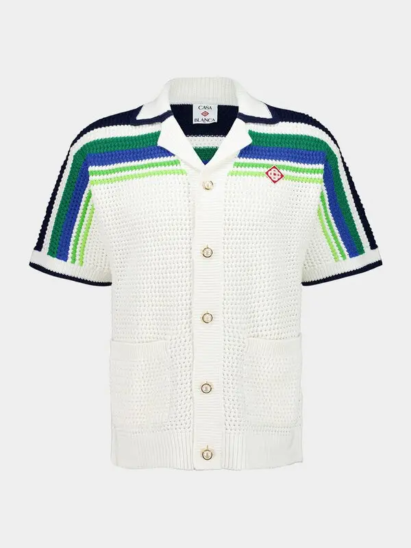 Casablanca White And Short Sleeve Stripe Knit Cotton Shirt