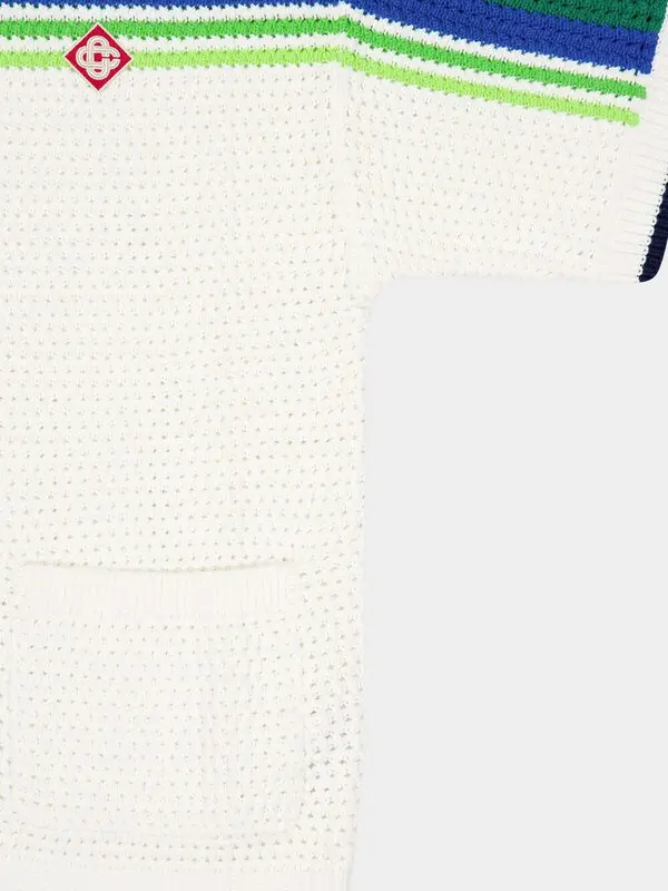 Casablanca White And Short Sleeve Stripe Knit Cotton Shirt