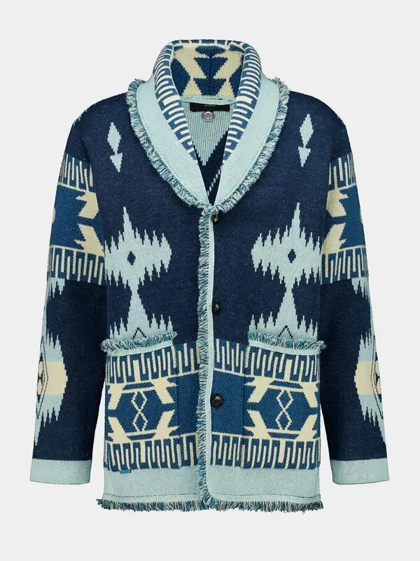 Alanui Arbour Icon Jacquard Cashmere Cardigan - Blue