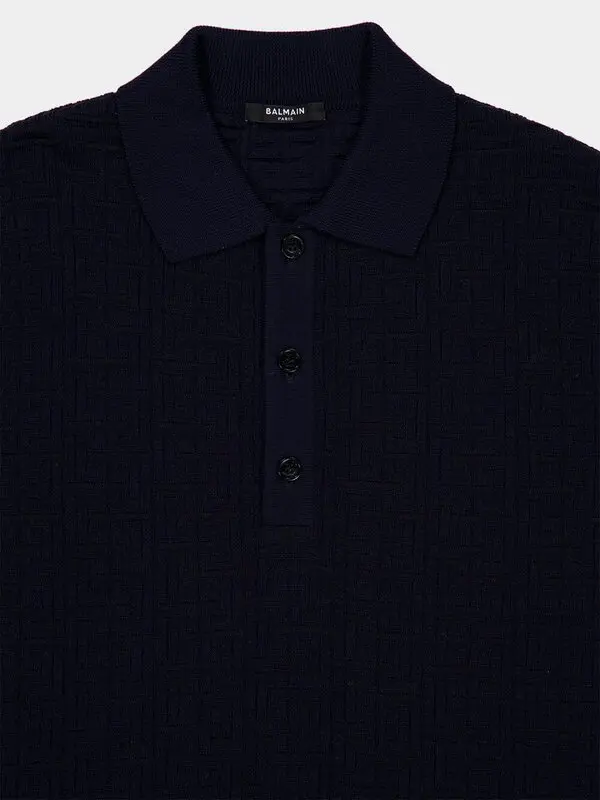 Balmain Marine Monogram Knit Polo Shirt - Blue
