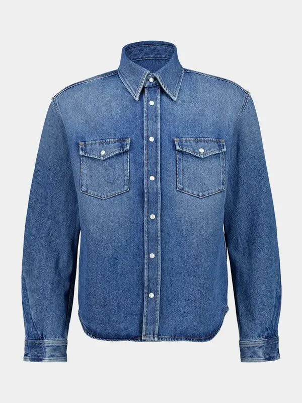 Givenchy Medium Shadow Denim Couture Seam Shirt - Blue