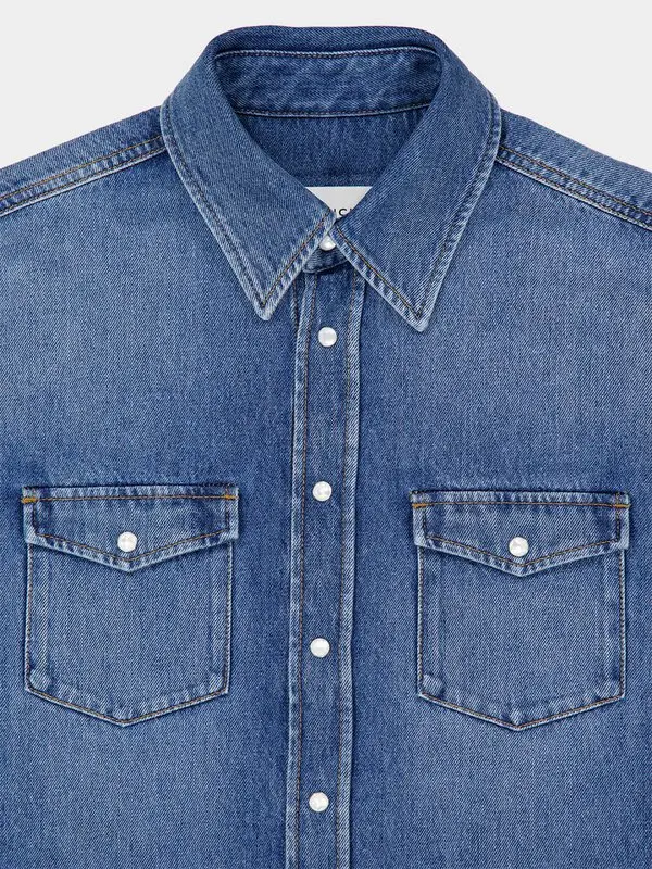 Givenchy Medium Shadow Denim Couture Seam Shirt - Blue