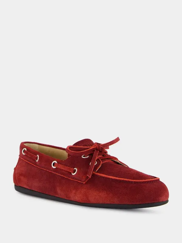 Miu Miu Calf Leather Moccasins With Laces - Red