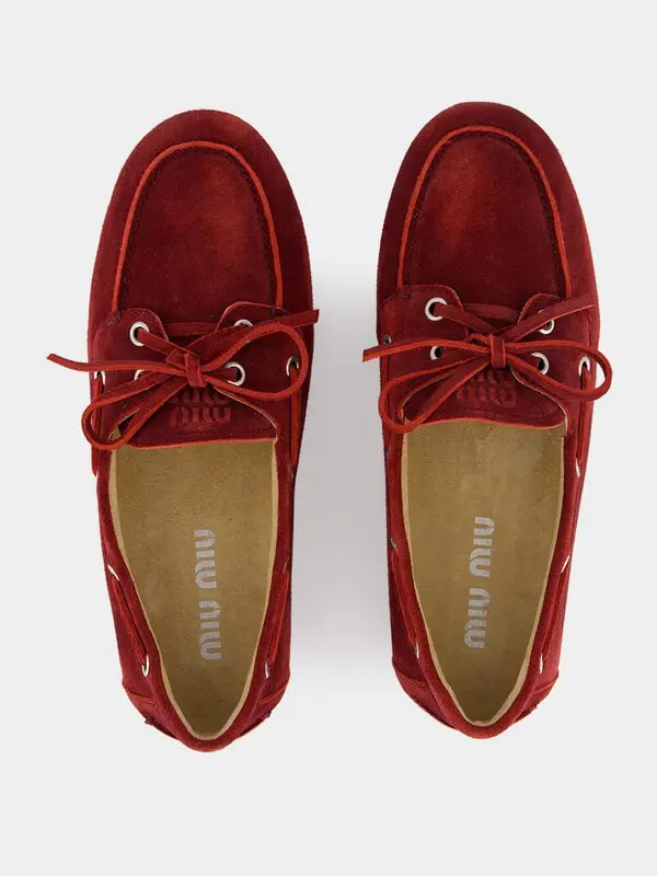 Miu Miu Calf Leather Moccasins With Laces - Red