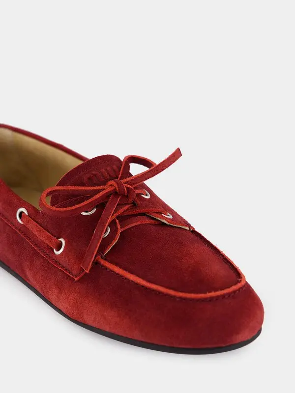 Miu Miu Calf Leather Moccasins With Laces - Red