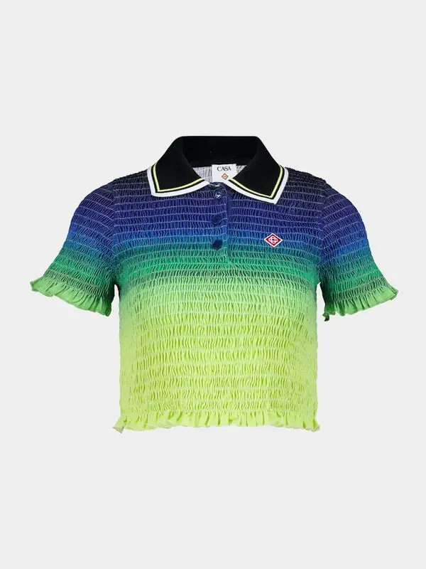 Casablanca Gradient Shirred Polo Shirt - Blue
