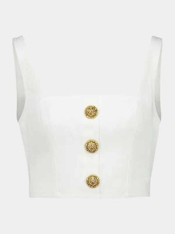 Balmain Strappy Bralette Top With Gold Buttons - White