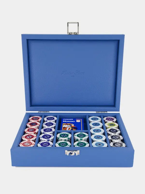 Hector Saxe Paris Limoges Leather Poker Set - Blue
