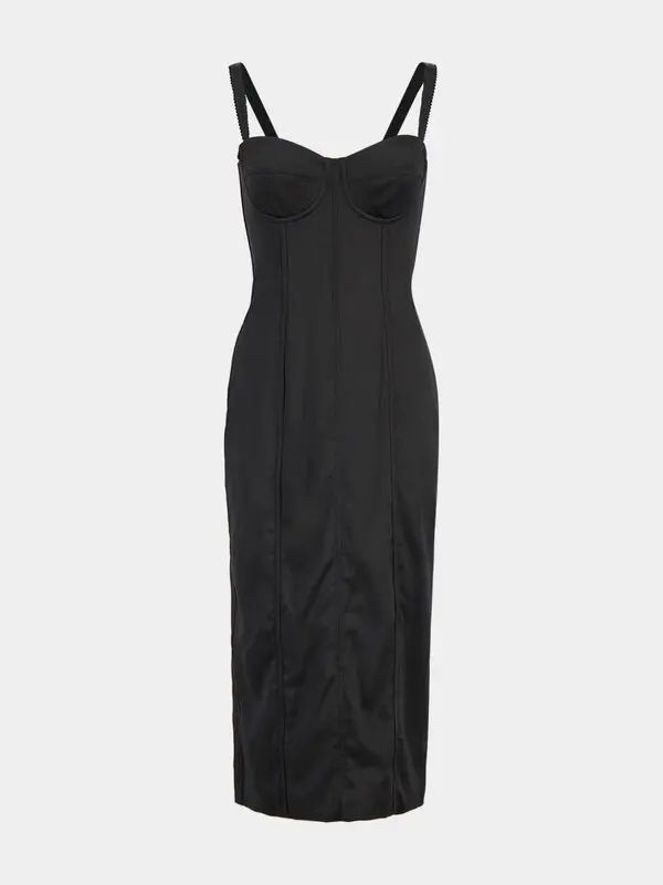 Dolce & Gabbana Satin Corset Calf-length Dress - Black