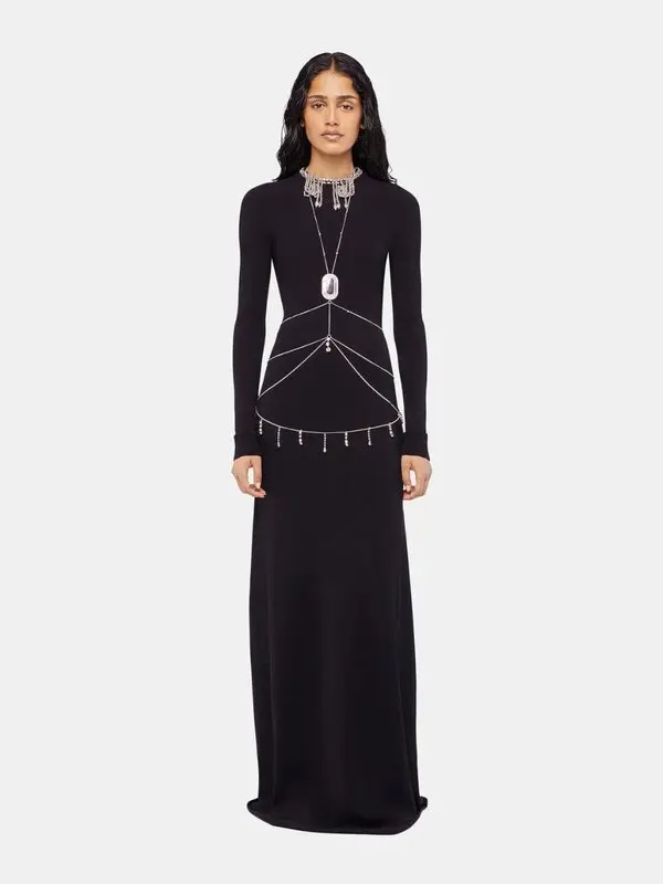 Rabanne Jeweled Backless Knit Gown - Black