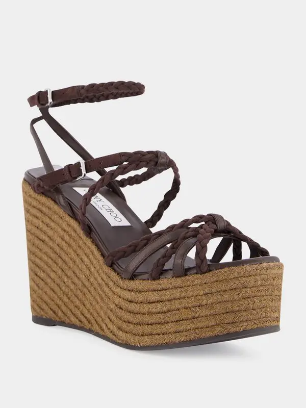 JIMMY CHOO Nyra 100 Wedge Sandals - Brown