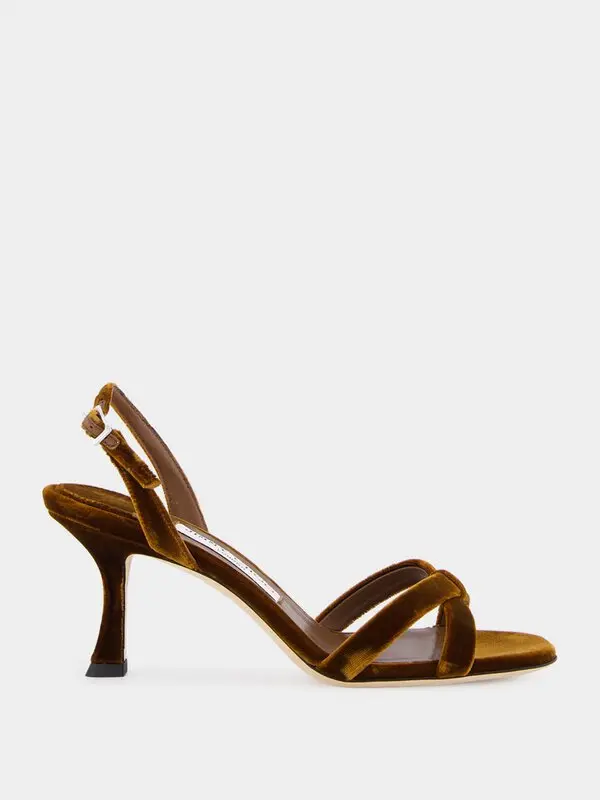 JIMMY CHOO Elsy 70 Velvet Sandals - Brown