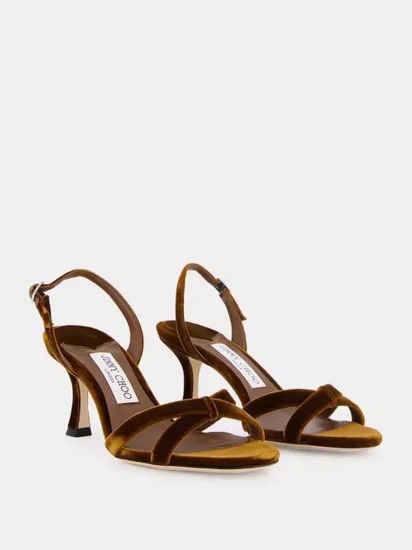 JIMMY CHOO Elsy 70 Velvet Sandals - Brown