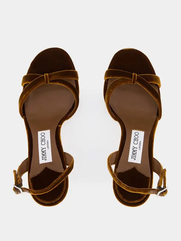 JIMMY CHOO Elsy 70 Velvet Sandals - Brown