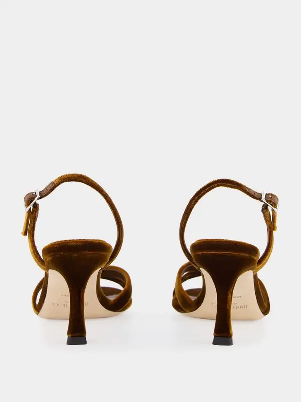 JIMMY CHOO Elsy 70 Velvet Sandals - Brown