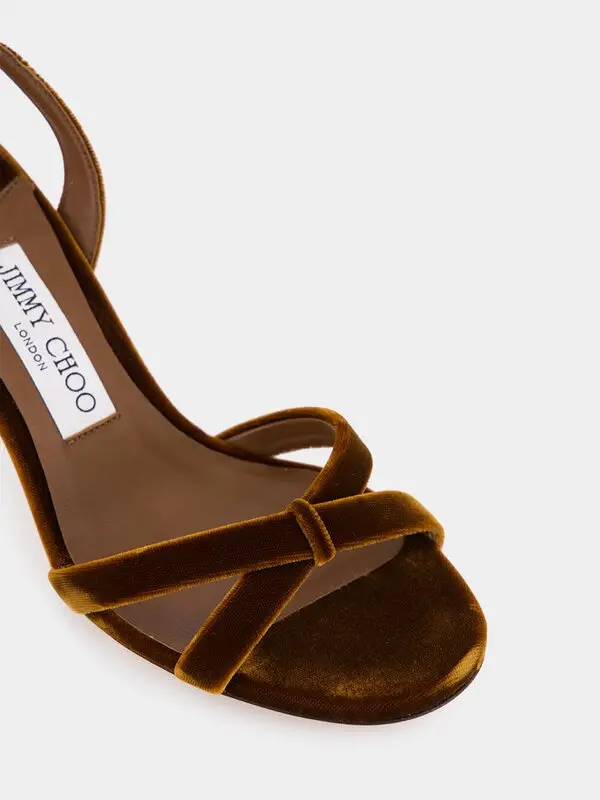 JIMMY CHOO Elsy 70 Velvet Sandals - Brown