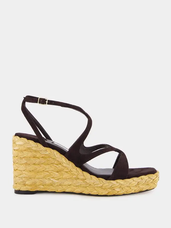 JIMMY CHOO Ayla 85 Suede Wedge Sandals - Brown