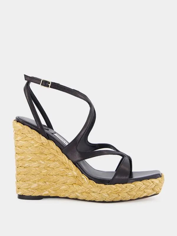 JIMMY CHOO Ayla 110 Leather Wedge Sandals - Black