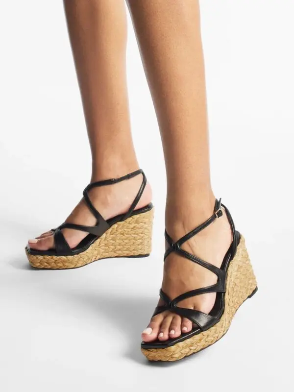JIMMY CHOO Ayla 110 Leather Wedge Sandals - Black
