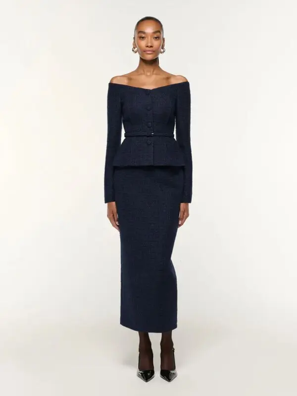 Roland Mouret Bouclé Column Midi Skirt - Blue