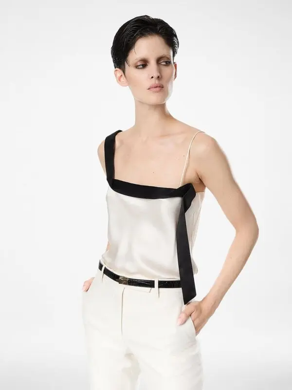 TOM FORD Off- Silk Camisole With Tuxedo Band - White