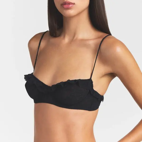 SKIMS Ruffle Unlined Bra | Black | | Stretch Lace - Soot
