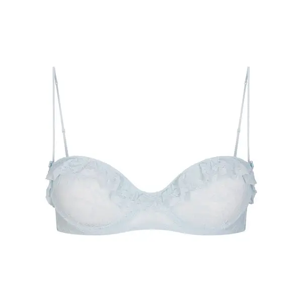 SKIMS Ruffle Unlined Bra | Blue | | Stretch Lace - Powder Blue