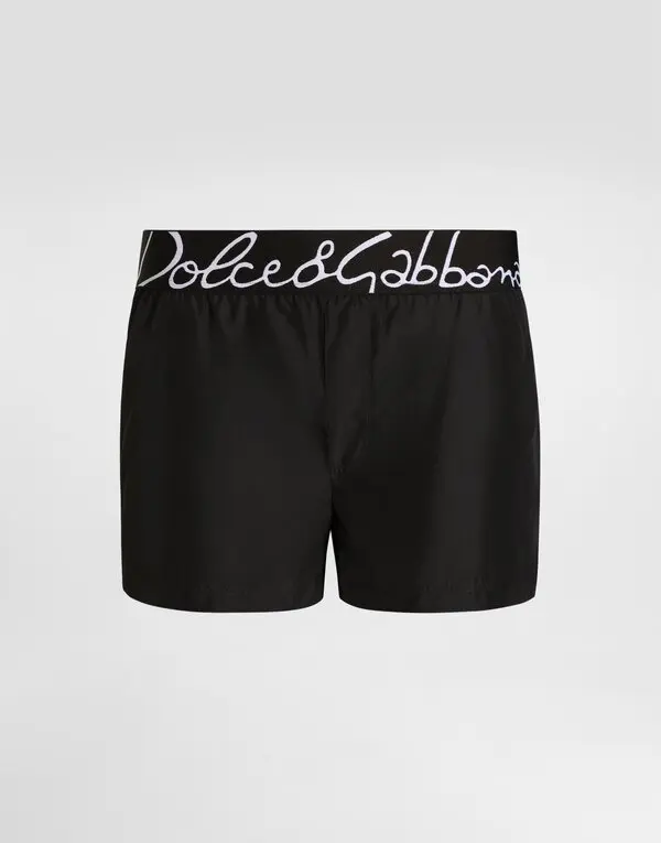 Dolce & Gabbana Short Swim Trunks With Logo - Black