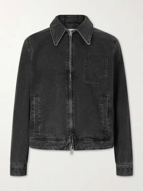 Ami Logo-embroidered Denim Jacket - Black