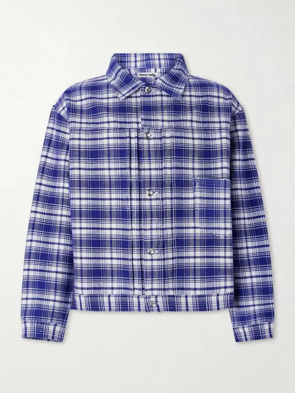STORY MFG. Friday Checked Cotton Jacket - Blue