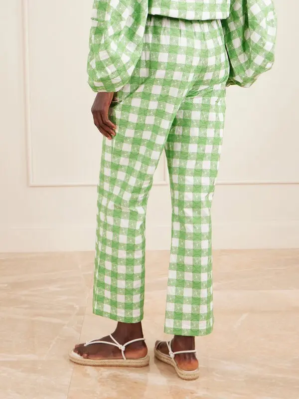 Rosie Assoulin Easy Does It Checked Cotton Straight-leg Pants - Green