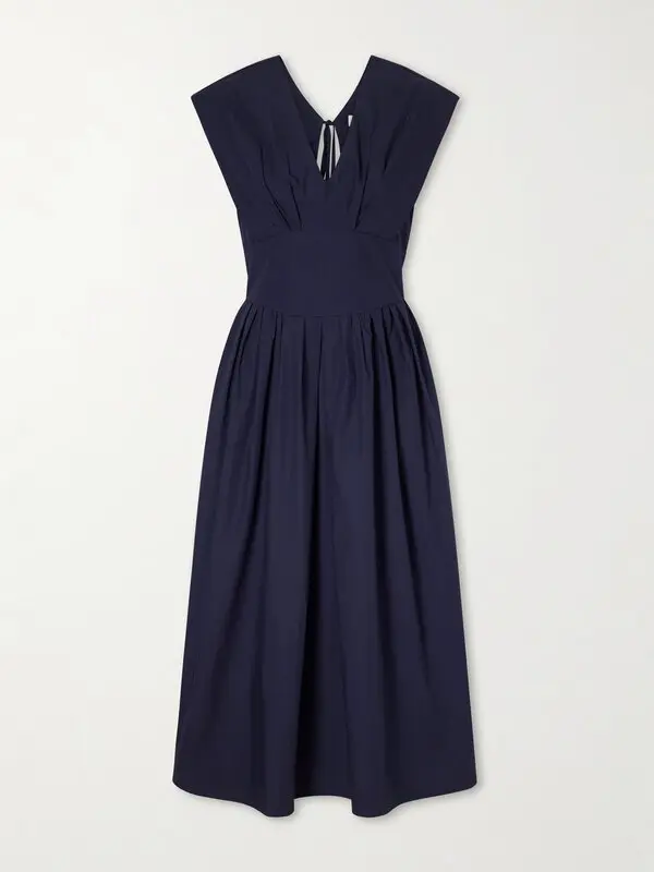 Rosie Assoulin In Full Bloom Gathered Cotton-taffeta Midi Dress - Blue