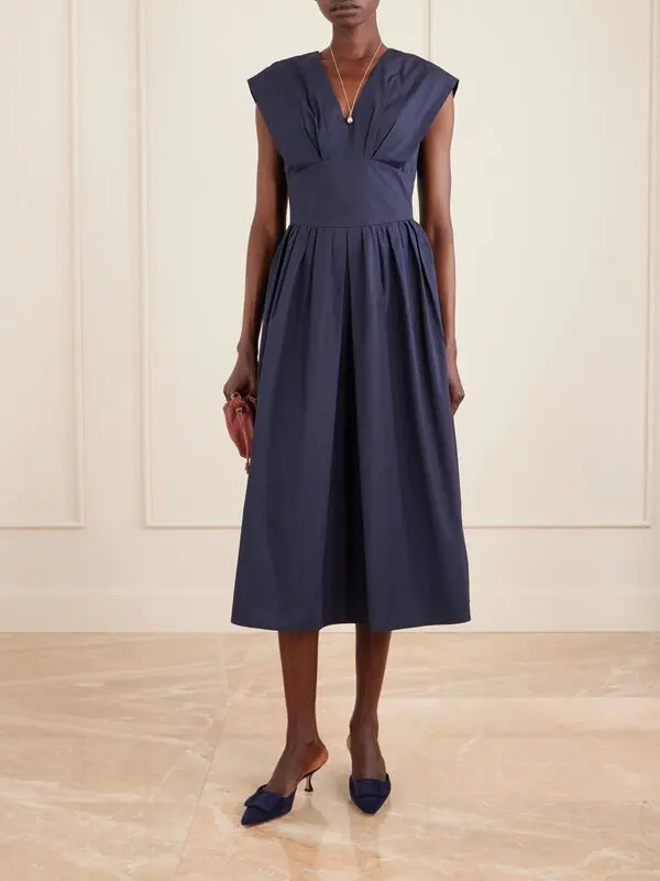 Rosie Assoulin In Full Bloom Gathered Cotton-taffeta Midi Dress - Blue