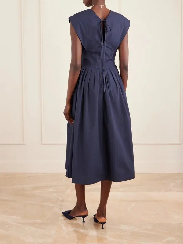 Rosie Assoulin In Full Bloom Gathered Cotton-taffeta Midi Dress - Blue