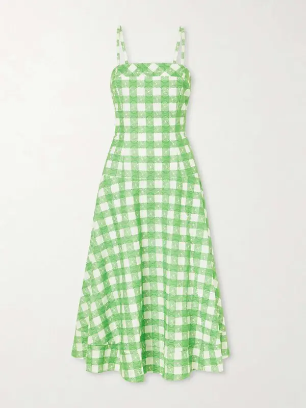 Rosie Assoulin Checked Cotton Midi Dress - Green