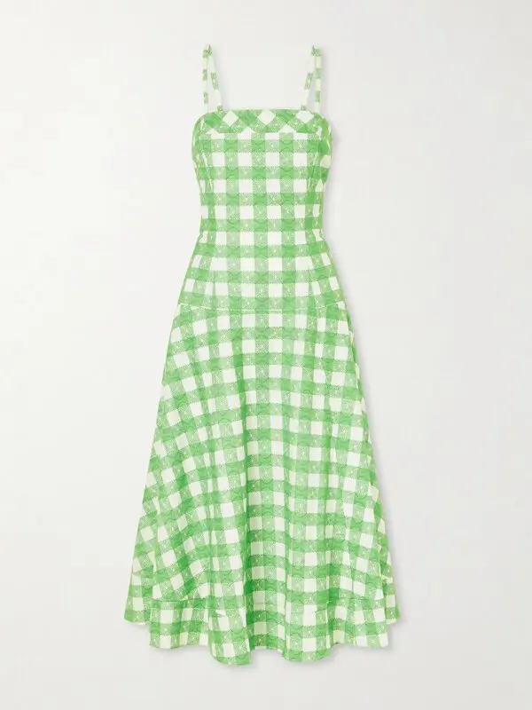 Rosie Assoulin Checked Cotton Midi Dress - Green