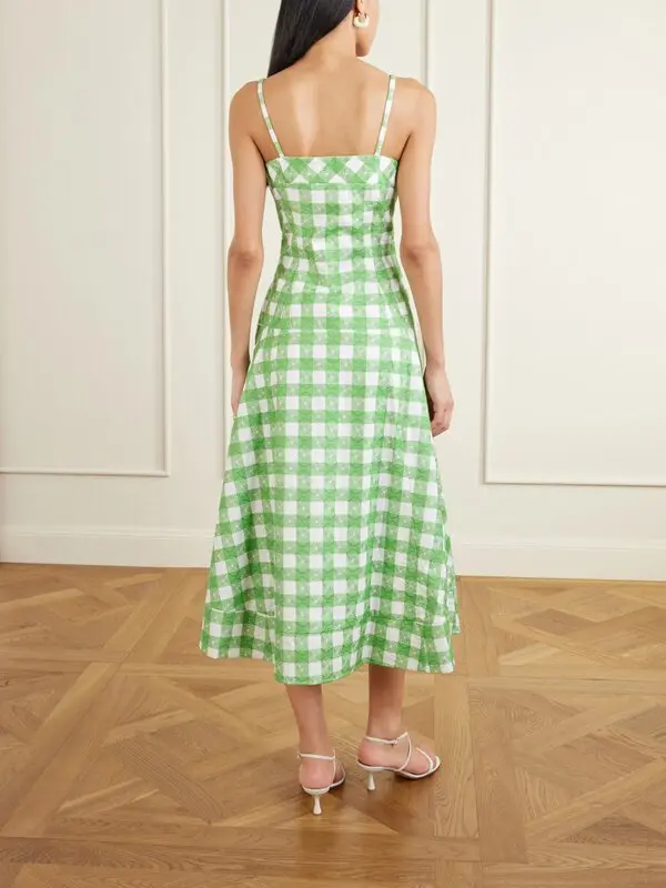 Rosie Assoulin Checked Cotton Midi Dress - Green