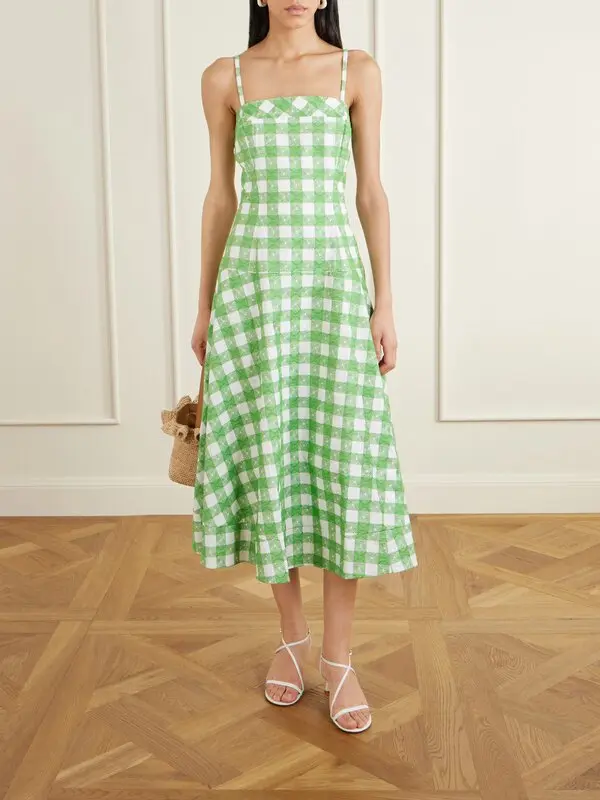Rosie Assoulin Checked Cotton Midi Dress - Green