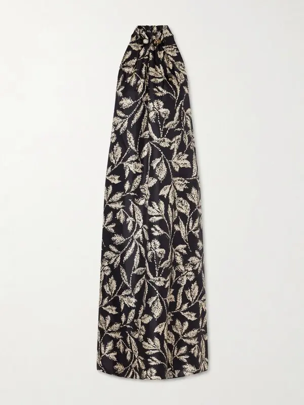 Max Mara Printed Silk-twill Midi Dress - Black