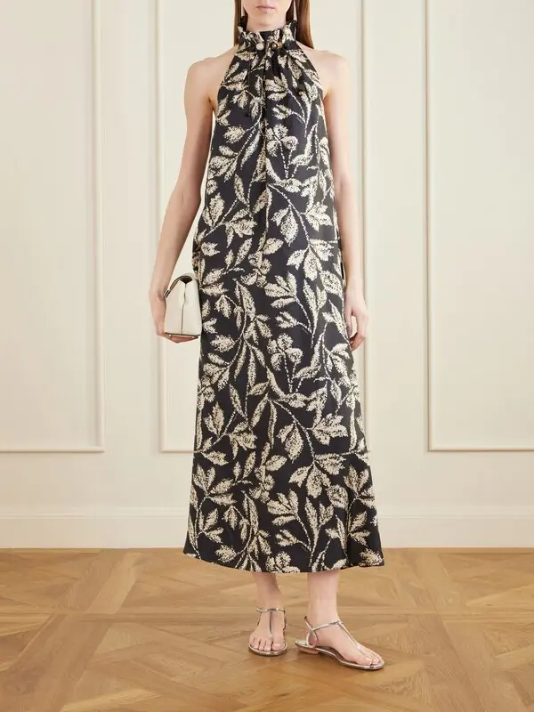 Max Mara Printed Silk-twill Midi Dress - Black
