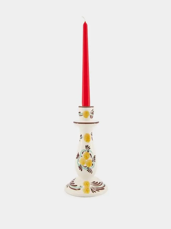 LES-OTTOMANS Yellow And Brown Hand-painted Ceramic Candlestick