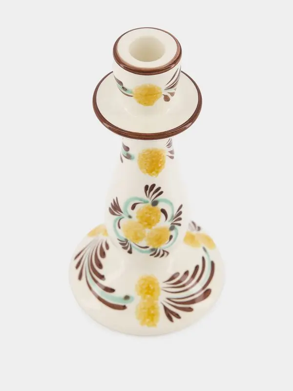 LES-OTTOMANS Yellow And Brown Hand-painted Ceramic Candlestick - Multicolour