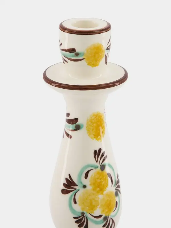 LES-OTTOMANS Yellow And Brown Hand-painted Ceramic Candlestick - Multicolour