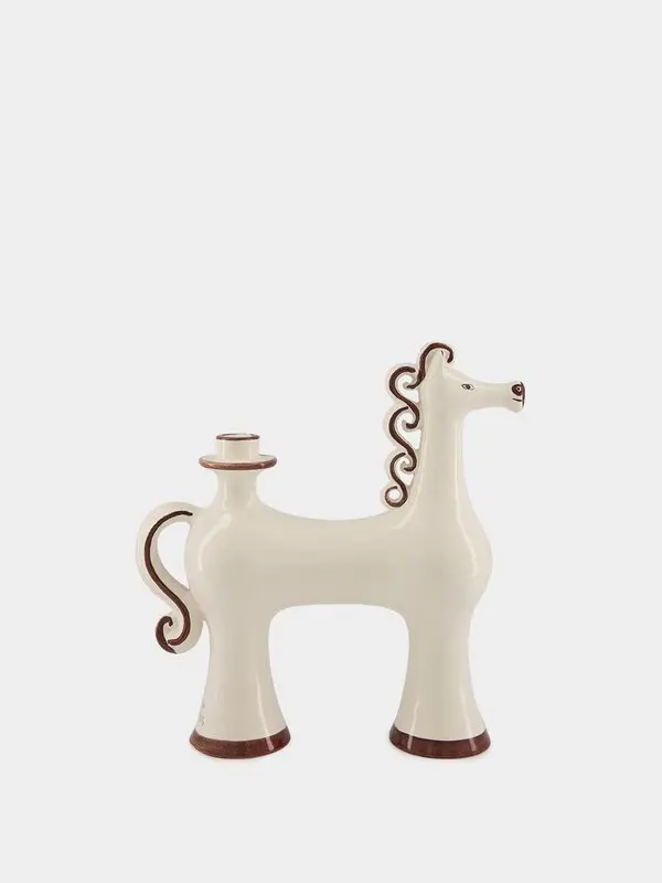 LES-OTTOMANS Italian Heritage Ceramic Horse Candle Holder - White
