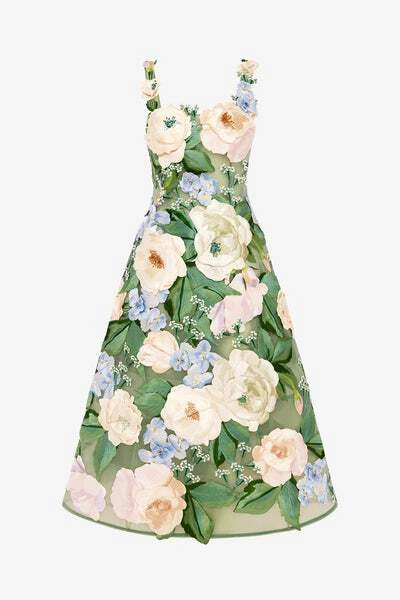LEO LIN Beatrice Floral Hand-embroidered Midi Dress