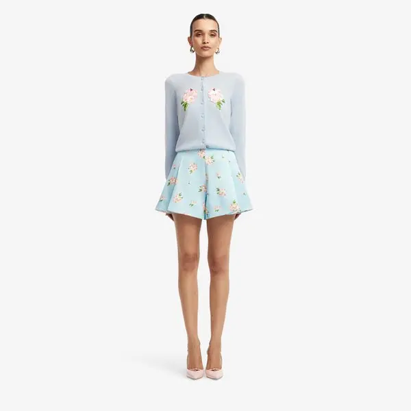 LEO LIN Claire Embellished Knit Cardigan - Ditsy Floral Print In Blue