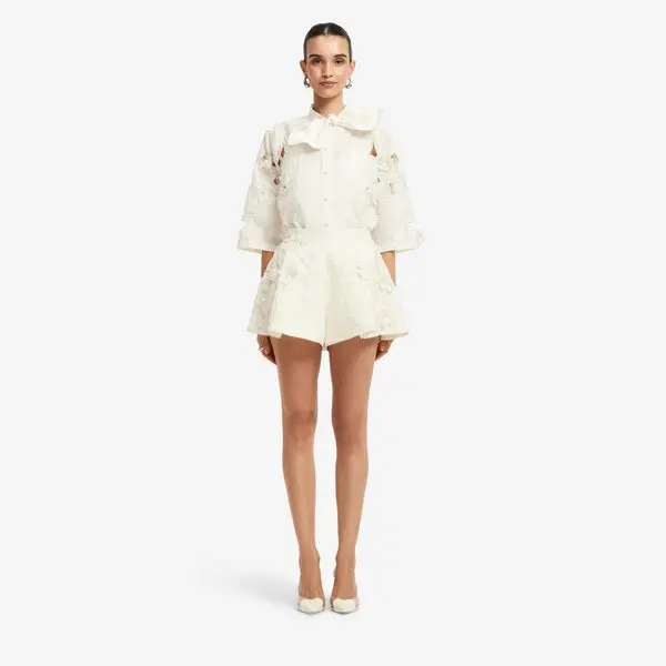 LEO LIN Brooklyn Appliqué Bow Puff Sleeve Top