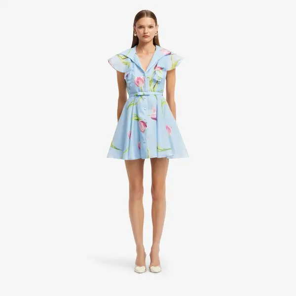 LEO LIN Isla Mini Dress - Tulip Print In Blue